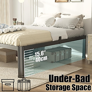 Firpeesy 18 Inch Full Size Bed Frame Metal with Sturdy Steel Round Corner Leg, 3500 lbs Heavy Duty Metal Full Platform Bed with Steel Slats Support，Black Full Bedframe，No Box Spring Needed