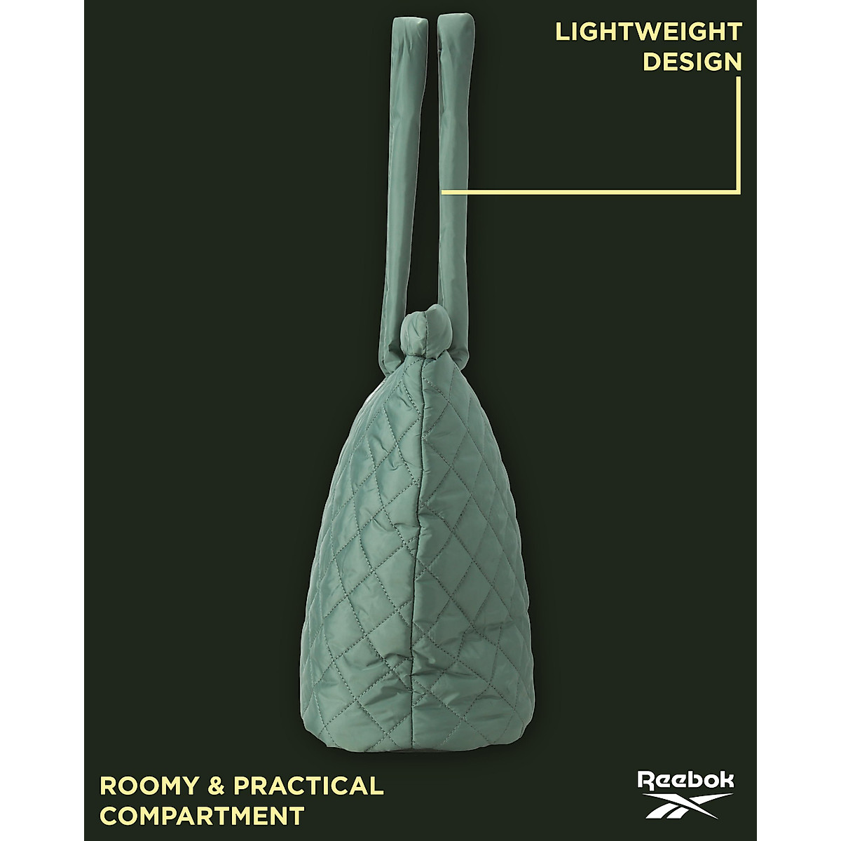 Reebok Women's Puffer Tote Bag - Carry On Sports Gym Shoulder Bag - Lightweight Casual Purse, Size ONE SIZE, Trek Green