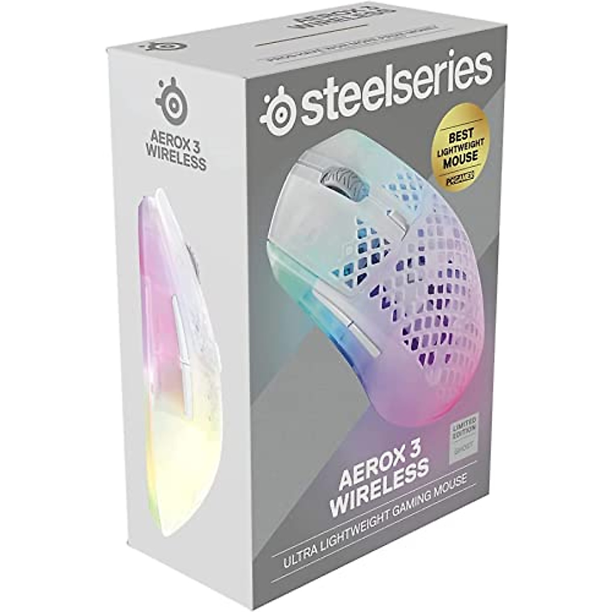 SteelSeries Aerox 3 Wireless - Super Light Gaming Mouse - 18,000 CPI TrueMove Air Optical Sensor - Ultra-Lightweight Water Resistant Design - 200 Hour Battery Life - Ghost