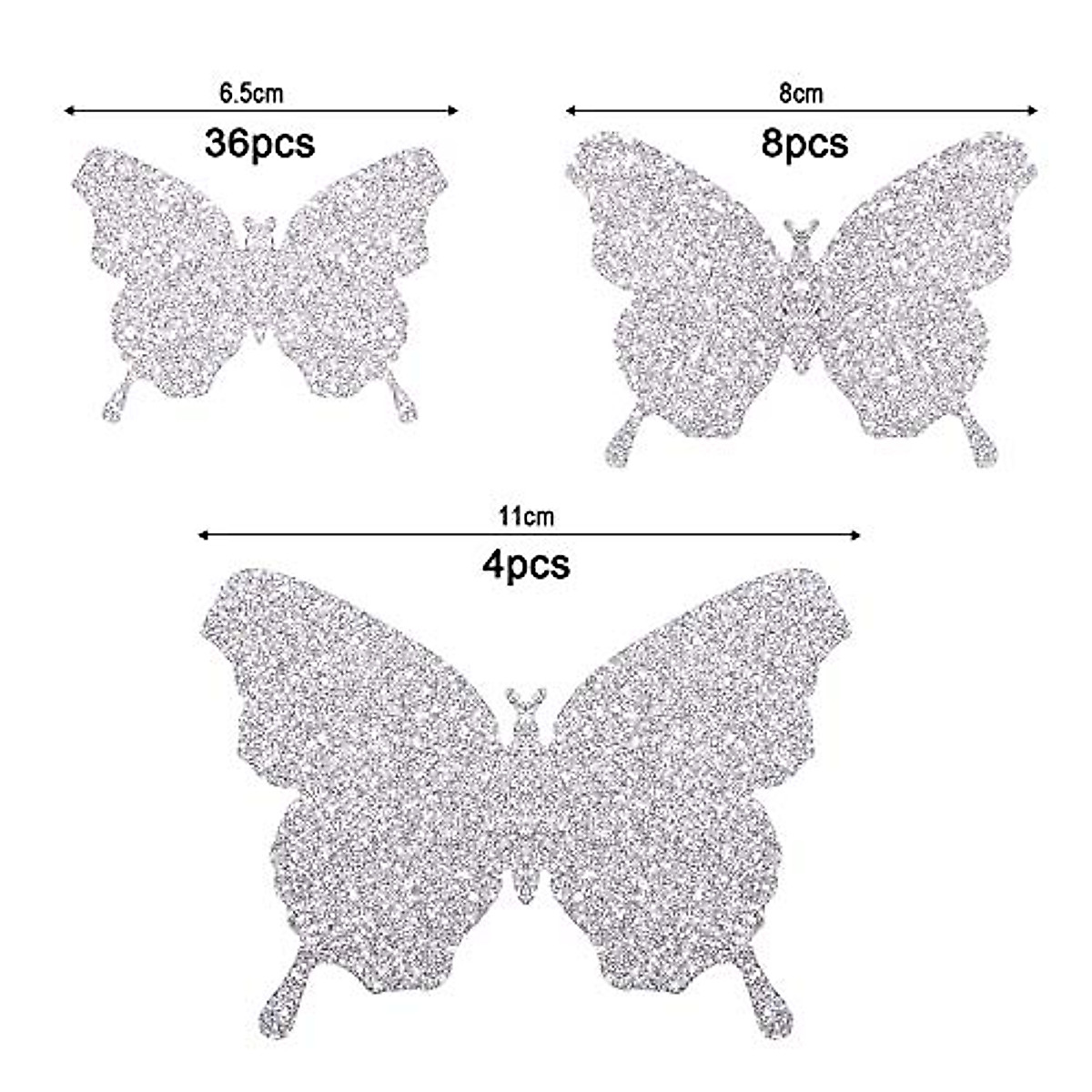 48 Pieces Butterfly Wall Decor DIY Mirror 3D Butterfly Stickers Removable Butterfly Decals for Home Nursery Classroom Kids Bedroom Bathroom Living Room Decor (Glitter Silver)