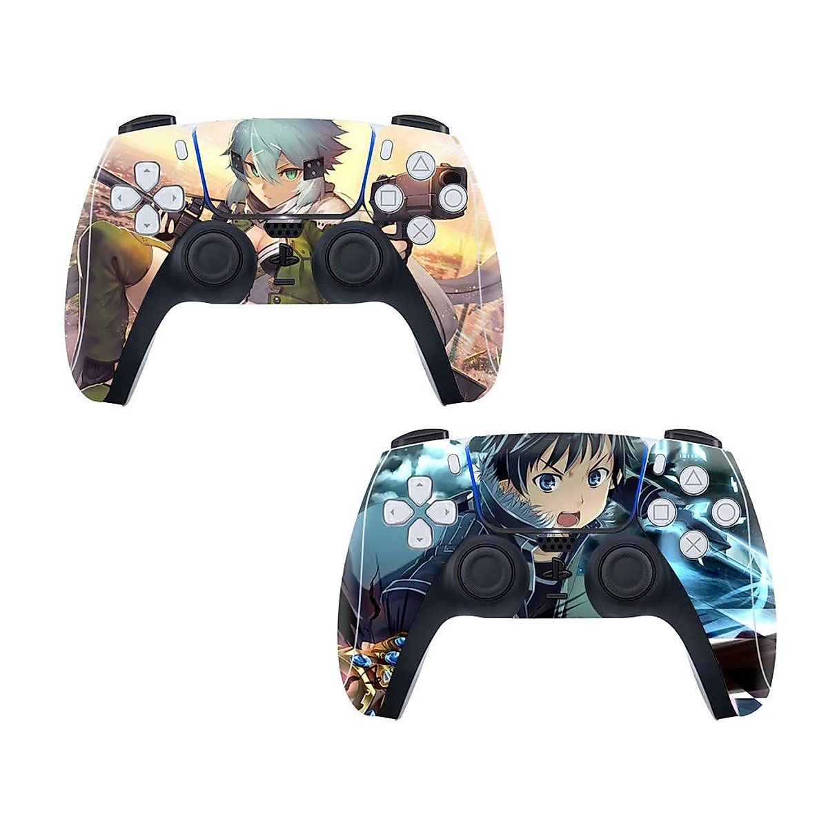 EBTY-Dreams Inc. - Set of 2 Sword Art Online (SAO) Kirito (Kirigaya Kazuto), Sinon (Asada Shino) Vinyl Skin Sticker Decal Protector For Playstation 5 (PS5) Controllers