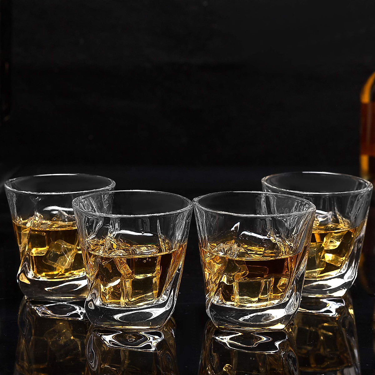 KANARS Rocks Whiskey Glass, Crystal Old Fashioned Glasses Set of 4 In Gift Box for Dad, Unique 7 Oz Lowball Tumbler Glasses for Scotch Rum Tequila Snifter Vodka, Bourbon Gift for Men