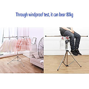 LXLTL Clothes Drying Racks Stainless Steel Clothes Airer Landing Folding Indoor and Outdoor Retractable Household Balcony Quilt Clothes Pole Can Bear 80kg,Without Storage Bag