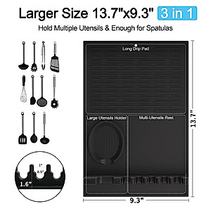 Golener Kitchen Silicone Utensil Rest - Spoon Rest with Drip Pad, Heat Resistant Resting Pad for Stove Sides, Spoon Holder for Kitchen Counter, Kitchen Gadget Utensil Holder, Spatula Rest Mat, Black