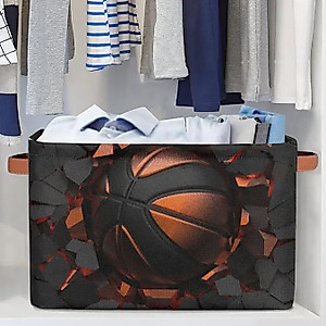 SinSenMa Basketball Black Cube Storage Basket Boy Toys Gifts Empty Basket,Collapsible Shelf Organizer Bins with Handles,Canvas Cloth Fabric Storage Basket,Books Kids Toys Bin Boxes,Closet Decorate