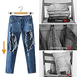 Nature Smile Solid Wooden Skirt Pants Hangers 20 Pack,Premium Wood Bottom Shorts Hangers for Slacks Trousers with Larger Adjustable Anti-Rust Clips (Natural)