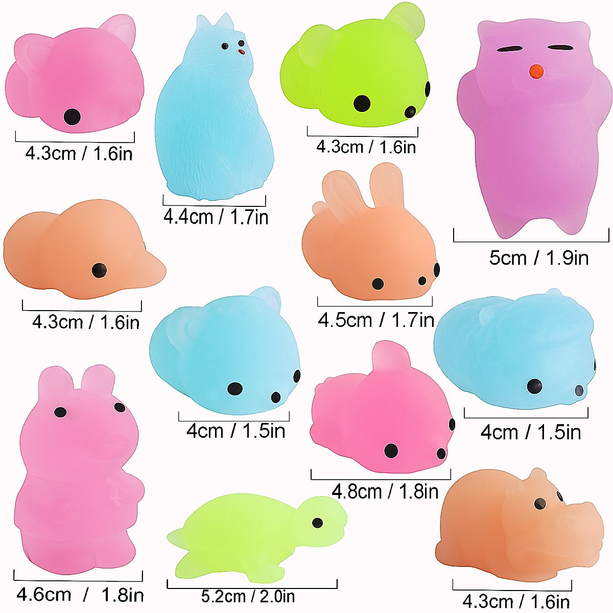 Outee 30 Pcs Mochi Animals Toys Glow in The Dark Mochi Toys Mini Stress Relief Toys Mochi Cat Relief Stress Toys Easter Gifts
