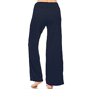 Leggings Depot Womens Casual Comfy Long Pajama Lounge Apparel Pants, Navy, Medium