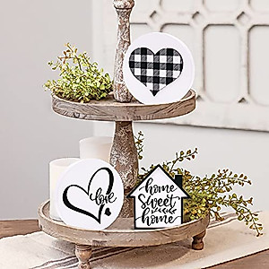 Huray Rayho Home Sweet Home Tiered Tray Decor Buffalo Plaid Heart Mini 3D Wood Signs Farmhouse Love Round Sign Rustic Kitchen Bathroom Decorations 3 Signs