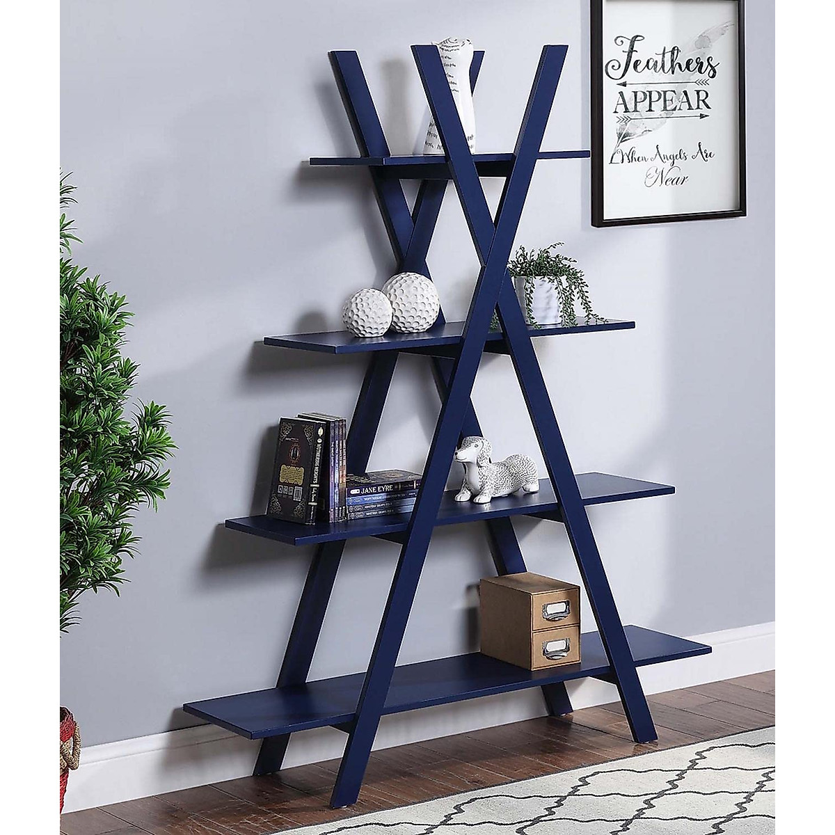 Convenience Concepts Oxford A Frame Bookshelf, 45.75" L x 13" W x 59" H, Cobalt Blue