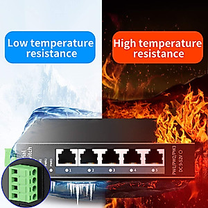5-Port Hardened Industrial DIN-Rail Switch Network Switch (-40 to 70 ºC),5 x 100Mbps Ports,1Gbps Switching Capacity,DIN-Rail Included, Lifetime Protection