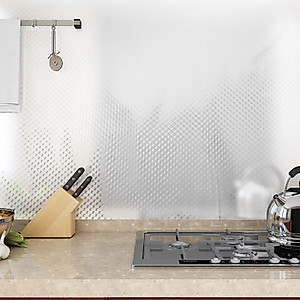 VEELIKE Kitchen Backsplash Wallpaper Stickers Oil Proof Waterproof Sticker Stainless Steel Contact Paper Self Adhesive Waterproof Aluminum Foil Stove Stickers Kitchen Wall Stickers 15.7"x118"