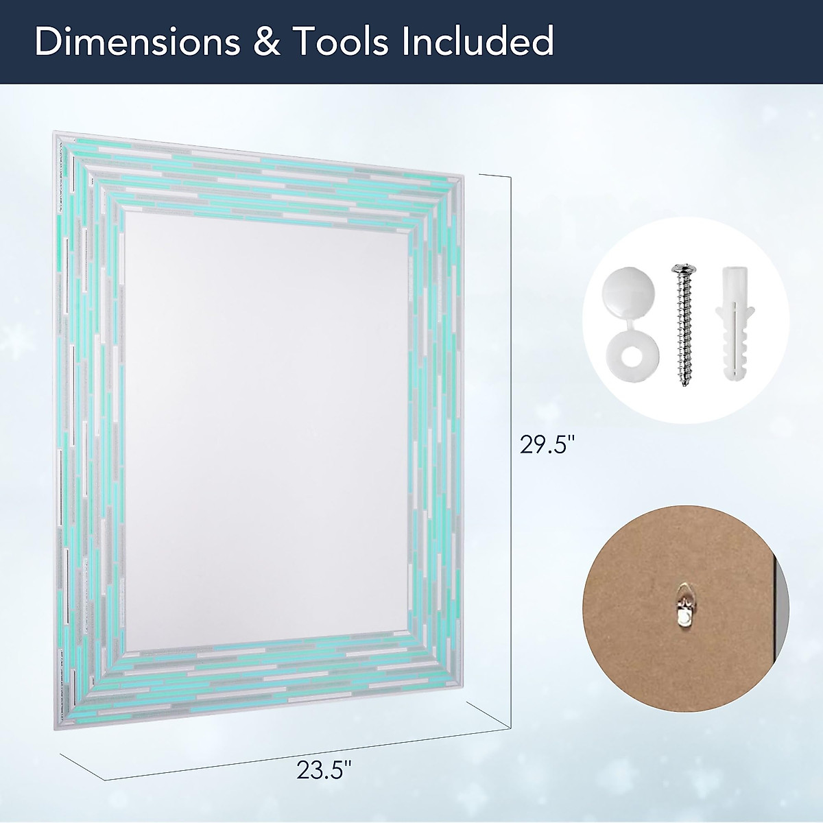 Head West 24"x30" Reeded Tiled Sea Glass Aqua Blue Vanity Mirror for Bathroom Wall, Mosaic Accent Rectangle Vanity Bathroom Mirror for Over Sink, Bedroom, & Living Room