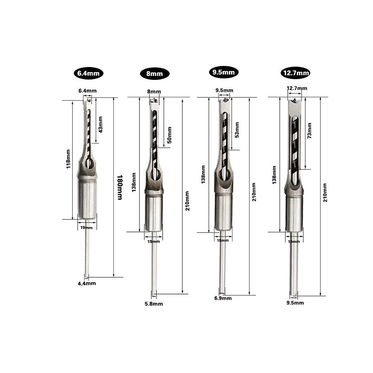Square Hole Drill Bit Woodworking Auger Drill Bit Tool Set, Wood Mortising Chisel Countersink Bits