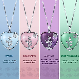 Hicarer 6 Pieces Heart Healing Crystal Necklaces Quartz Silver Rose Wrapped Gemstone Jewelry (Stylish Colors)