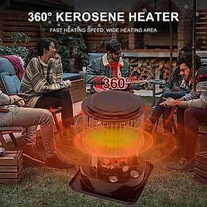 Kerosene Heater 11000 BTU, Kerosene Heaters for Indoor Use, with Auto Tip Over Shut Off, Portable Kerosene Stove, Camp Tent Heater for Cooking, Ice Fishing, Survival Emergency, Black
