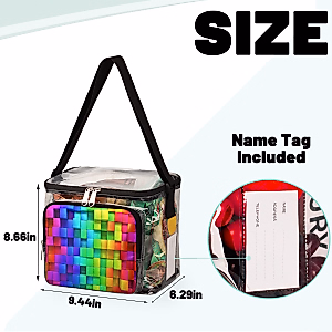 bisibuy Rainbow Box Pattern Clear Lunch Bag Stadium Approved PVC Plastic See Through Lunch box with Adjustable Strap for Sports Events Concerts Office