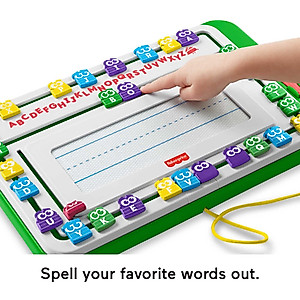 Fisher-Price StoryBots Slide Writer, mess-free magnetic drawing tablet with tethered pen and character stencil for preschool kids ages 3 years and up