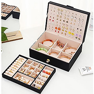 QBestry Stud Earring Organizer for Women Mens Black Jewelry Box for Earrings Necklace Jewelry Organizer,Girls Earring Box for Womens Necklace Holder Rings Organizer Bracelet Earring Storage Case,Black