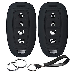 INFIPAR 2pcs Compatible with Hyundai Elantra N GT Santa Fe Kona Electric Accent Azera Palisade Veloster N Black Key Fob Cover Case Key Chain Protector Shell Holder