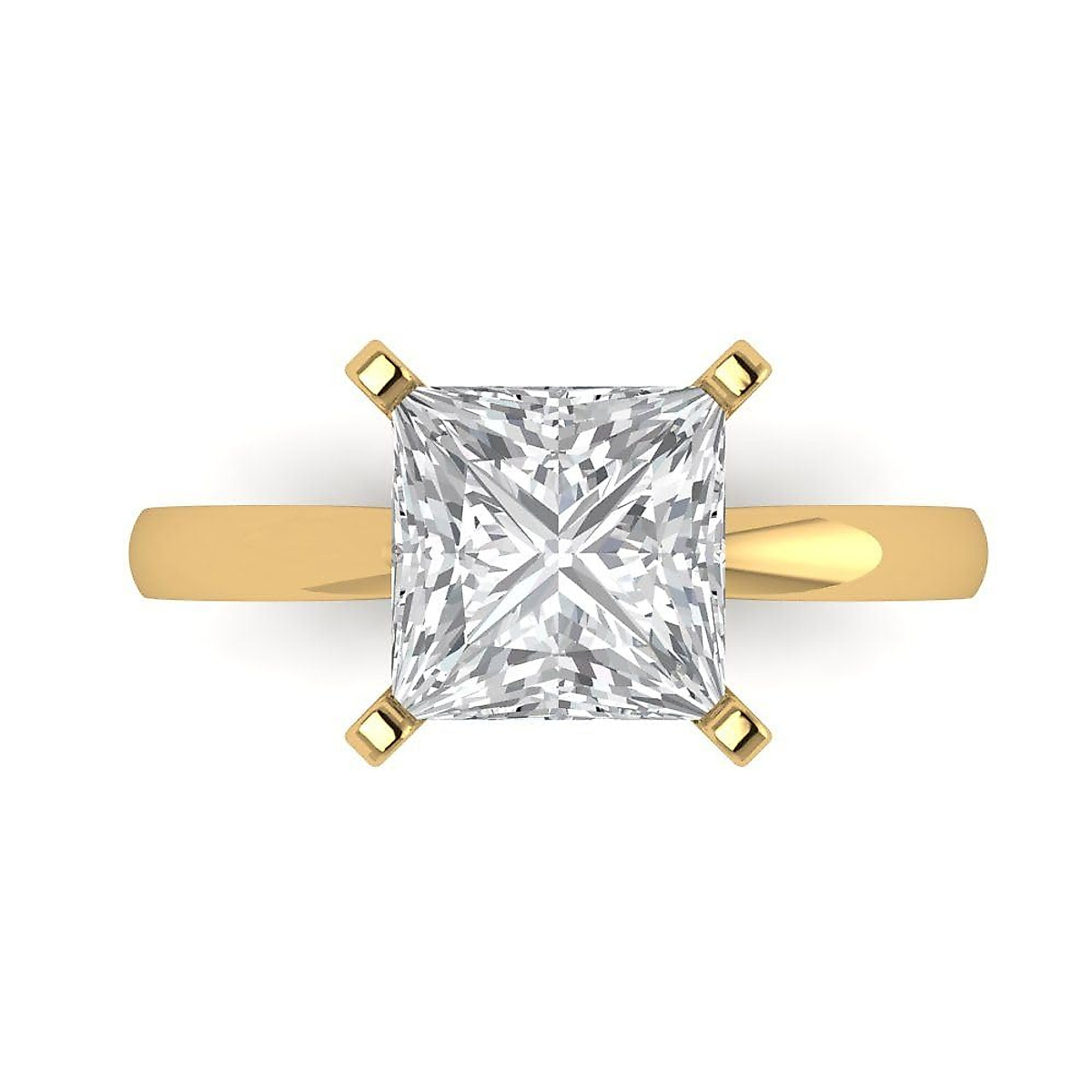 Yellow 14k Gold Solitaire Statement anniversary Engagement Promise Ring - 3 Ct Princess Cut Clear Simulated Diamond Sz 5.25