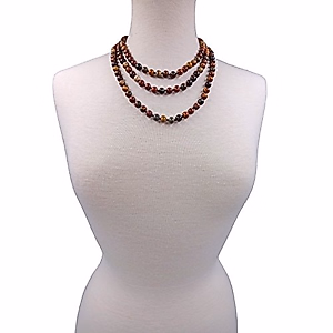 MGR MY GEMS ROCK! 60 Inch Polished Genuine Stone Multi-layer Long Endless Infinity Beaded Necklace. (Picasso Jasper Stone)