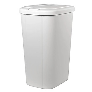 Solid Color 13.3 Gal Touch Top Plastic Trash Can, Spring Loaded Lid Garbage Bin for Kitchen,Home, Bedroom, Bathroom,Office & Slim Space-Saving (White)