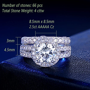 Wuziwen 4Ct Wedding Rings Engagement Ring Set for Women Cubic Zirconia 925 Sterling Silver Size 7