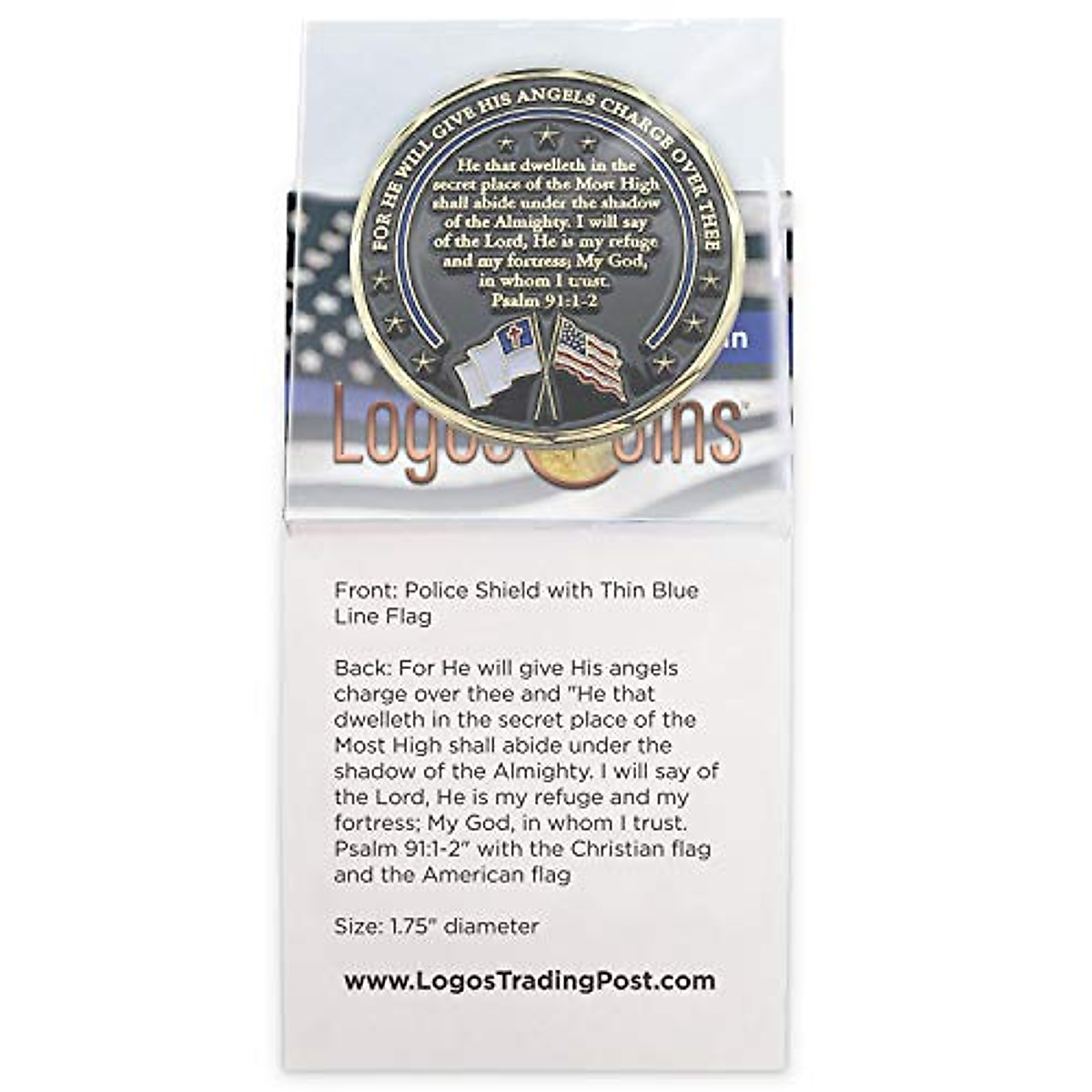 Law Enforcement Police Coin, Thin Blue Line Challenge Coin, Pocket Token of Appreciation and Protection. Gold-Color Plated Challenge Coin