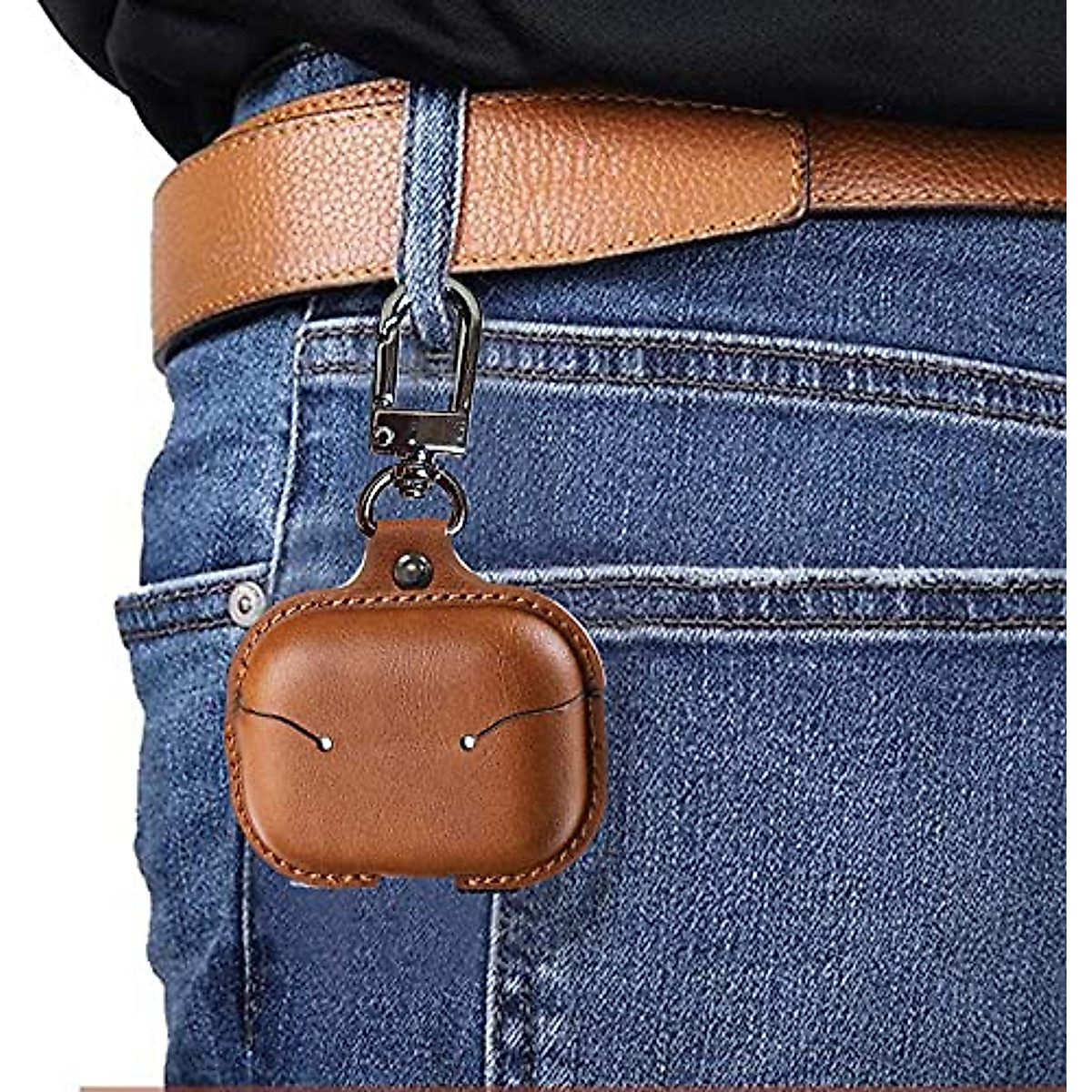 Compatible with Beats Studio Buds Leather Case with Strap, Lamshaw Leather Portable Protective Shockproof Cover Compatible with Beats Studio Buds 2021 (Brown)