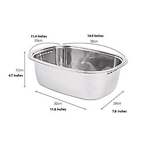 Characin Stainless Steel Dishpan Basin Dish Washing Bowl Bucket Basket Portable Tub Rack (Rounded Rectangle)