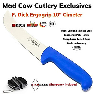 F. Dick Ergogrip 10 Inch Cimeter With Diammark Dual Action Knife Sharpener - High-Carbon Stainless Steel Blade - Ergo Handle - Professional Butcher Knife - Knife Made In Germany