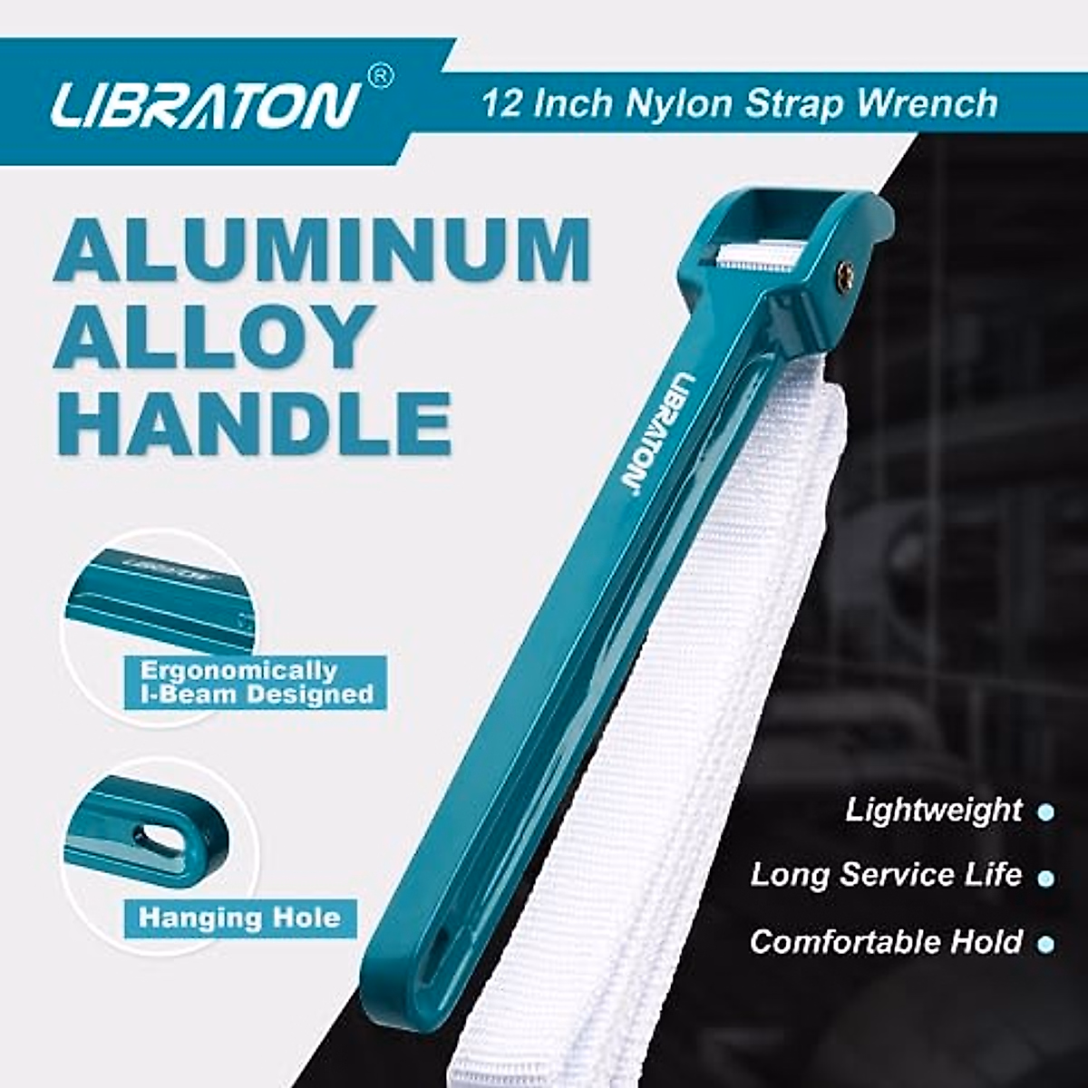 LIBRATON Strap Wrench, Nylon Strap Wrench, 12" Adjustable Oil Filter Strap Wrench, Strap Wrench Plumbing Heavy Duty, Double Layered Nylon Strap Wrench, Handle Belt Wrench