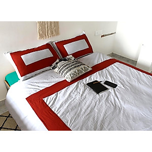 LALAWAT EXPORT Striped Border Pattern Duvet Cover Set 3-Piece Breathable and Soft Cotton Bedding Comforter Cover with Pillowcase (Queen, Red)