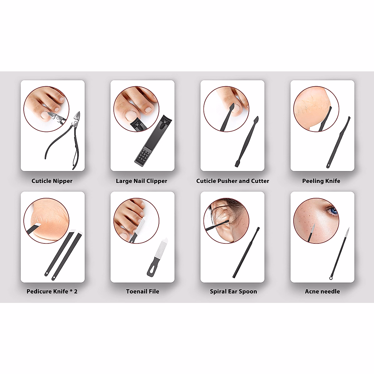 Cater Manicure Nail Clippers Pedicure Set - Stainless Steel Manicure, Professional Grooming Kit, Nail Care Tools with Luxurious Travel Case (18pcs-Black)