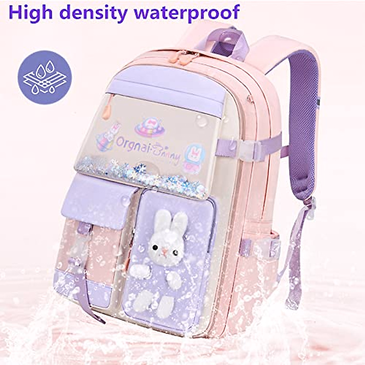 MOONASE Kawaii Bunny Backpack For Girls Bookbag Cute School Bag With Kawaii Pin Bunny Backpack (Purple, Large)
