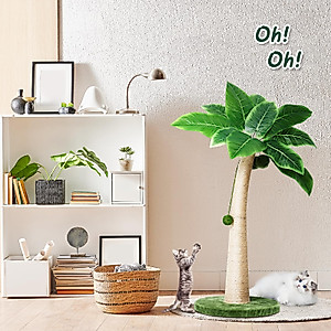 Nineshi 37 Inches Cat Scratching Post, Large Cat Scratching Post, Sisal Scratcher with 3 Hanging Pompoms for Indoor Cats (Short Round Base)