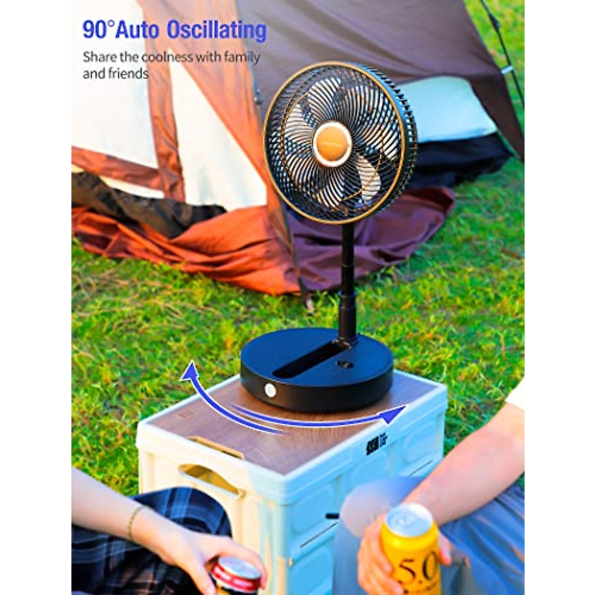 Airbition 12-Inch Rechargeable Oscillating Foldaway Pedestal Fan with Remote, Timer, 8-Speed, 7200mAh Battery Operated Cordless Standing Fan Portable for Home Bedroom Outdoor Camping Tent Travel