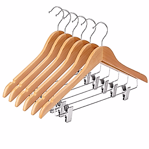 Ulimart Wooden Hangers with Clips 12 Pack Wooden Pants Hangers,Skirt Hangers with Clips,Adjustable Heavy Duty Clip Hangers,Hangers for Pants,Jeans,Slacks,Shorts （Natural）