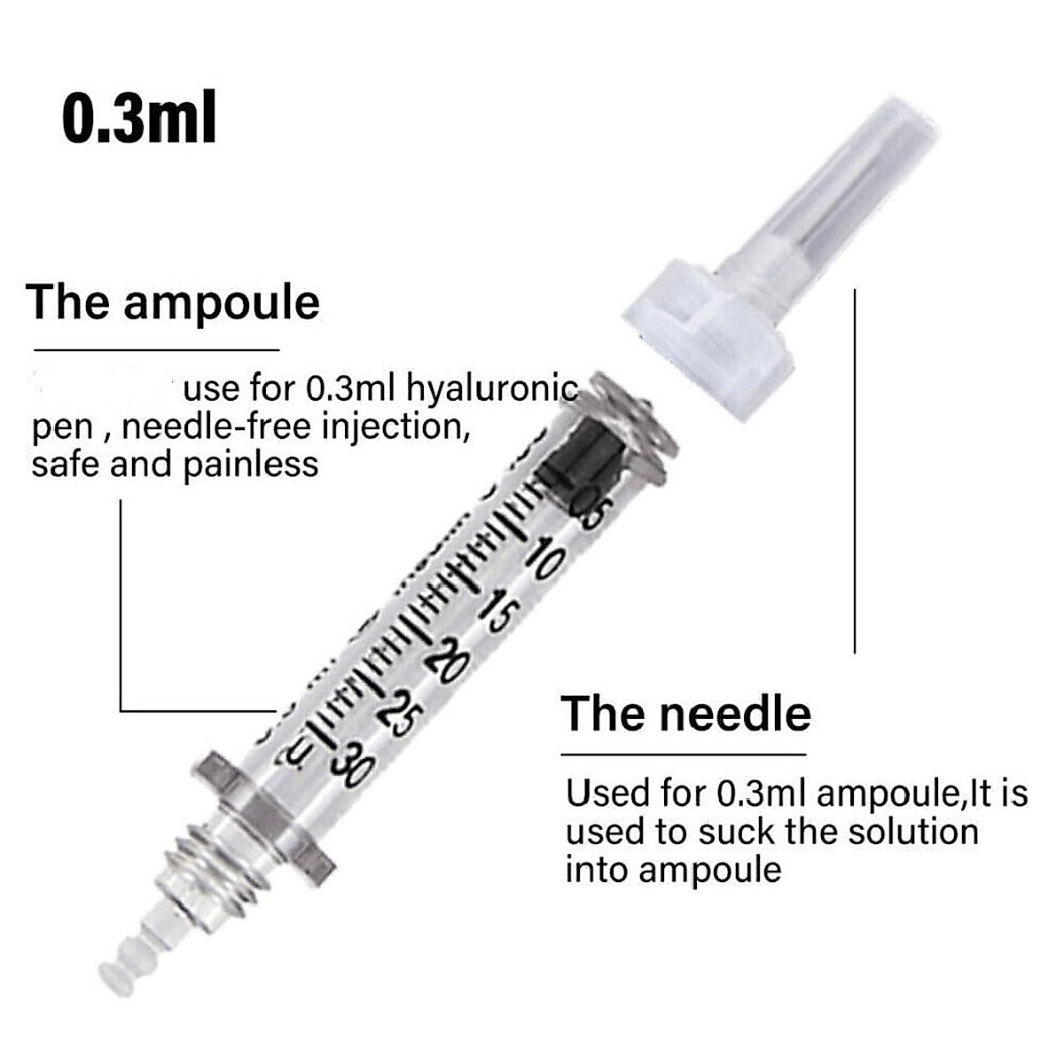 Disposable 0.3 & 0.5ml Empty Ampoule Nozzle -Non Invasive- Disposable Accessories Parts - without Hydrating Hyaluronic Acid Filler (10pcs 0.3ml Empty Ampoule Nozzle + 1 pc Adapter)