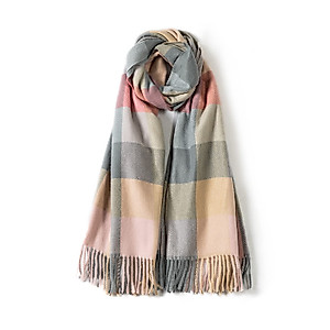 Villand Women's Wool Scarf - Cashmere Feel Winter Warm Checked Scarves for Women, Large Soft Thick Shawls and Wraps with Gift Box (Lilac Check)