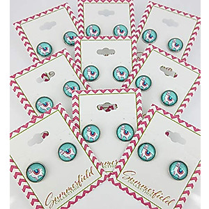 Stainless Steel Llama Print Glass Stud Earrings 12mm (Teal)