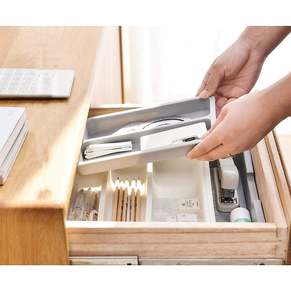 LSXLSD Three-Piece Drawer Storage Box Desk Separation and Finishing Free Combination Sundries Cosmetic Compartment Really Useful Storage (Color : Gray)