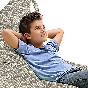 Lunarable Ethnic Lounger Chair Bag, Earth Tones Inspired Dots Shaping Hexagons Mosaic Moroccan Mayan Pattern, High Capacity Storage with Handle Container, Lounger Size, Warm Taupe and White