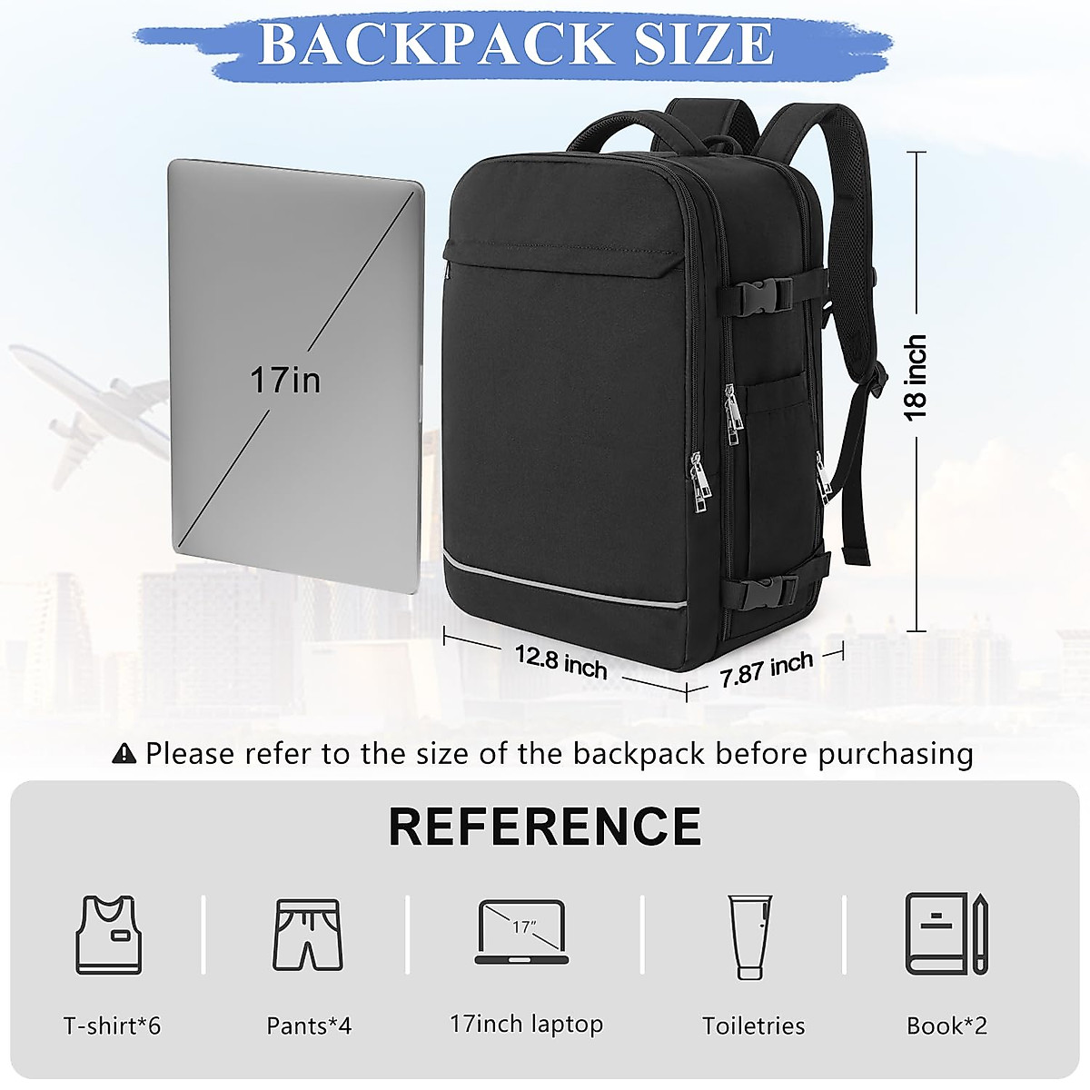 Sinaliy Personal Item Backpack, 40L Large Travel Backpack for Women Men, Waterproof Carry on Backpack for College, Business, Work