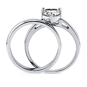 BERRICLE Sterling Silver Heart Wedding Engagement Rings Cubic Zirconia CZ Solitaire Ring Set for Women, Rhodium Plated Size 6