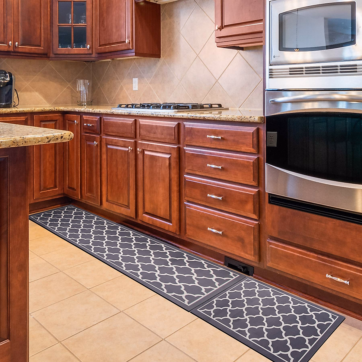 2 Piece Non-Slip Kitchen Rug Set 15"x23", 15"x47.2" Soft Runner Mat Rubber Backing Doormat for Entryway Bedroom Bathroom Machine Washable (Grey)