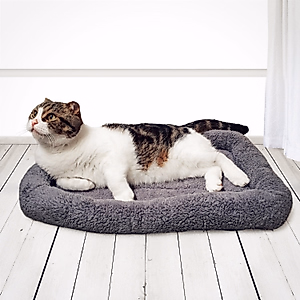 Enjoying Plush Cat Bed Mat, 16" x 22", Self Warming Cat Bed with Pillow Around, Dog Kitty Relying/Curling Sleep Cushion, Warm Bed for Small to Medium Dogs Cats Rabbits, Antiskid Bottom, Medium
