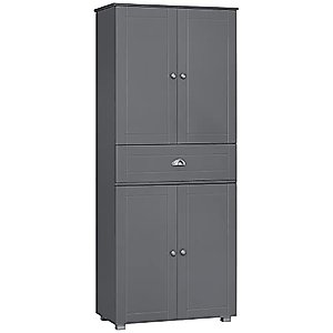 HOMCOM 72" Freestanding Kitchen Pantry Cabinet with 2 Large Double Door Cabinets and 1 Center Drawer, Grey