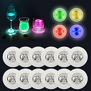 LED Coaster, AHIIER 12 Pcs RGB Led Coasters for Drink, 7 Colors Led Bar Coaster Led Bottle Lights, LED Sticker Lights for Party, Wedding, Bar (Multicolor)